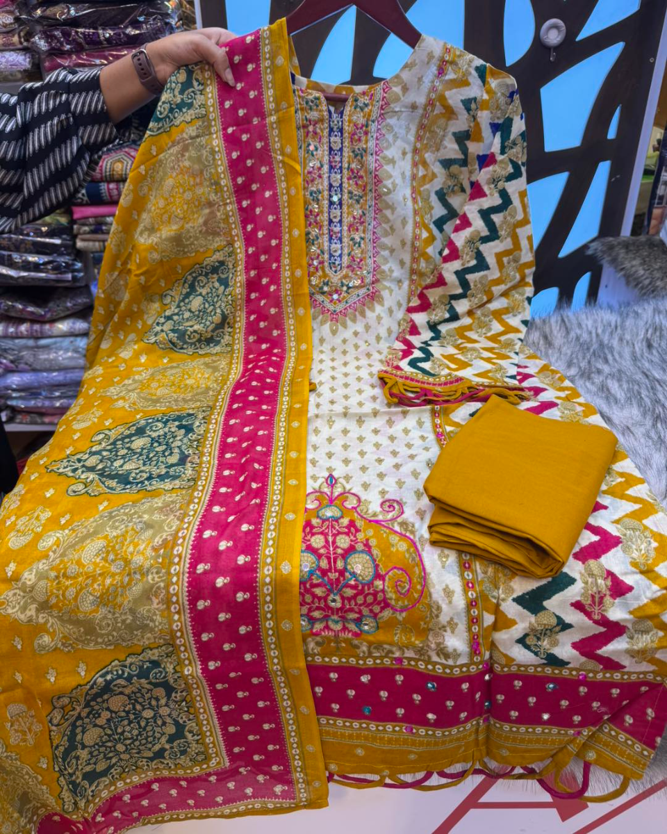 New karchupi work cotton 3 ps - DISCOUNT BASKET